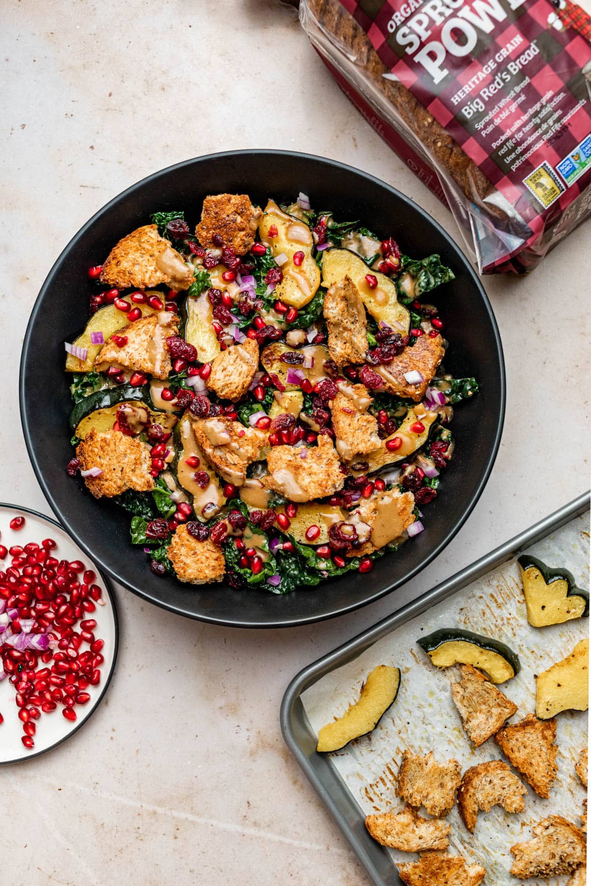 Winter Panzanella Salad with Kale and Roasted Squash - Desiree Nielsen