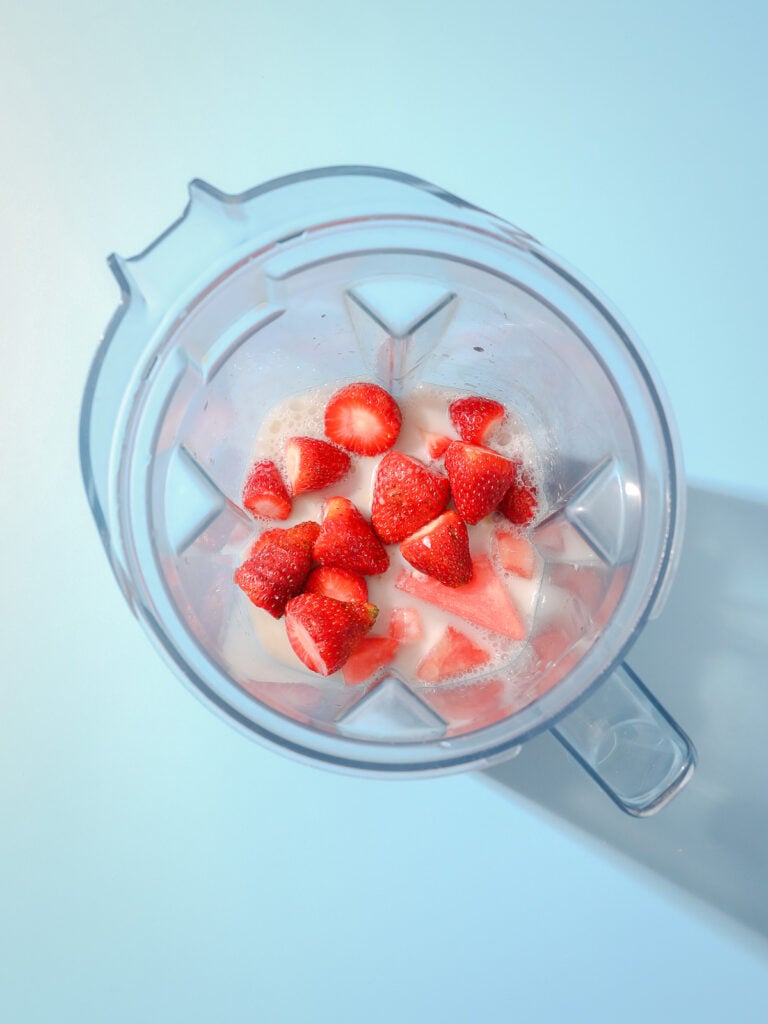 Watermelon Strawberry Smoothie with Almond Milk - Desiree Nielsen