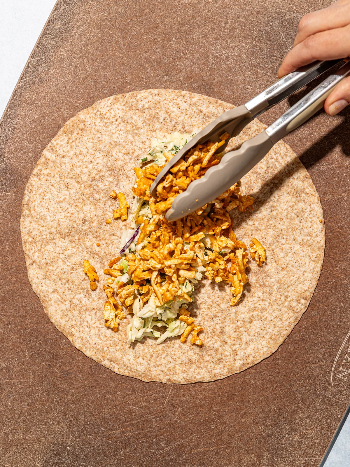 Buffalo Shredded Tofu Wrap (33g protein!) - Desiree Nielsen