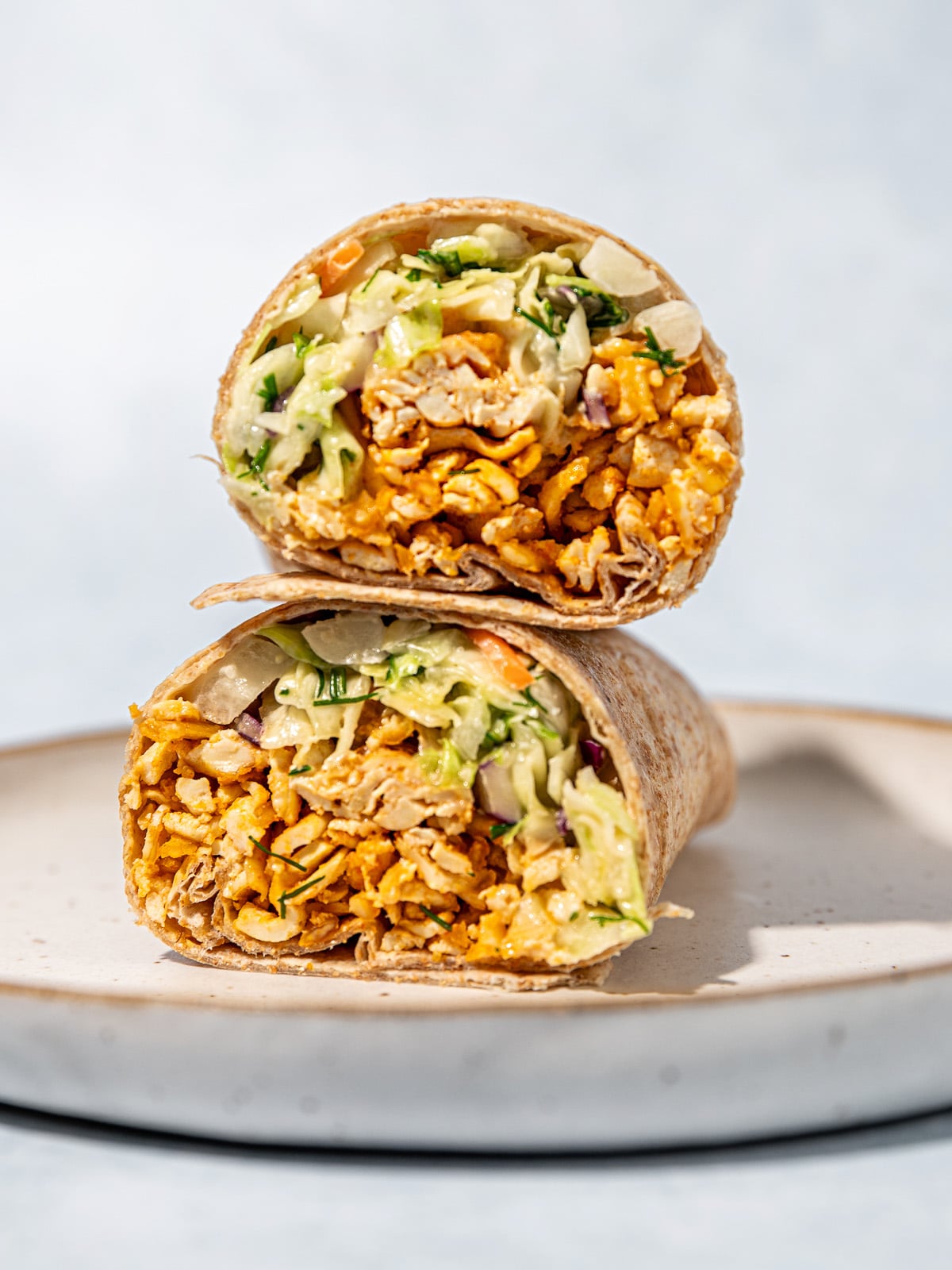 Buffalo Shredded Tofu Wrap (33g protein!) - Desiree Nielsen
