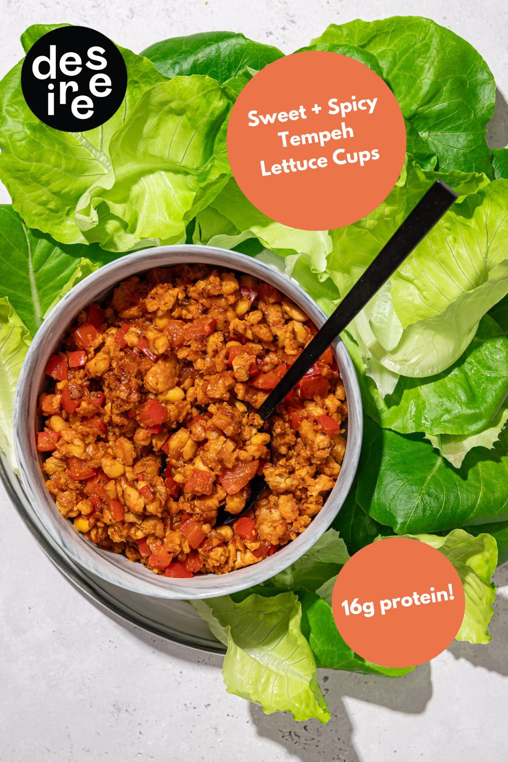 Sweet + Spicy Vegan Lettuce Wraps with Tempeh Crumbles - Desiree Nielsen