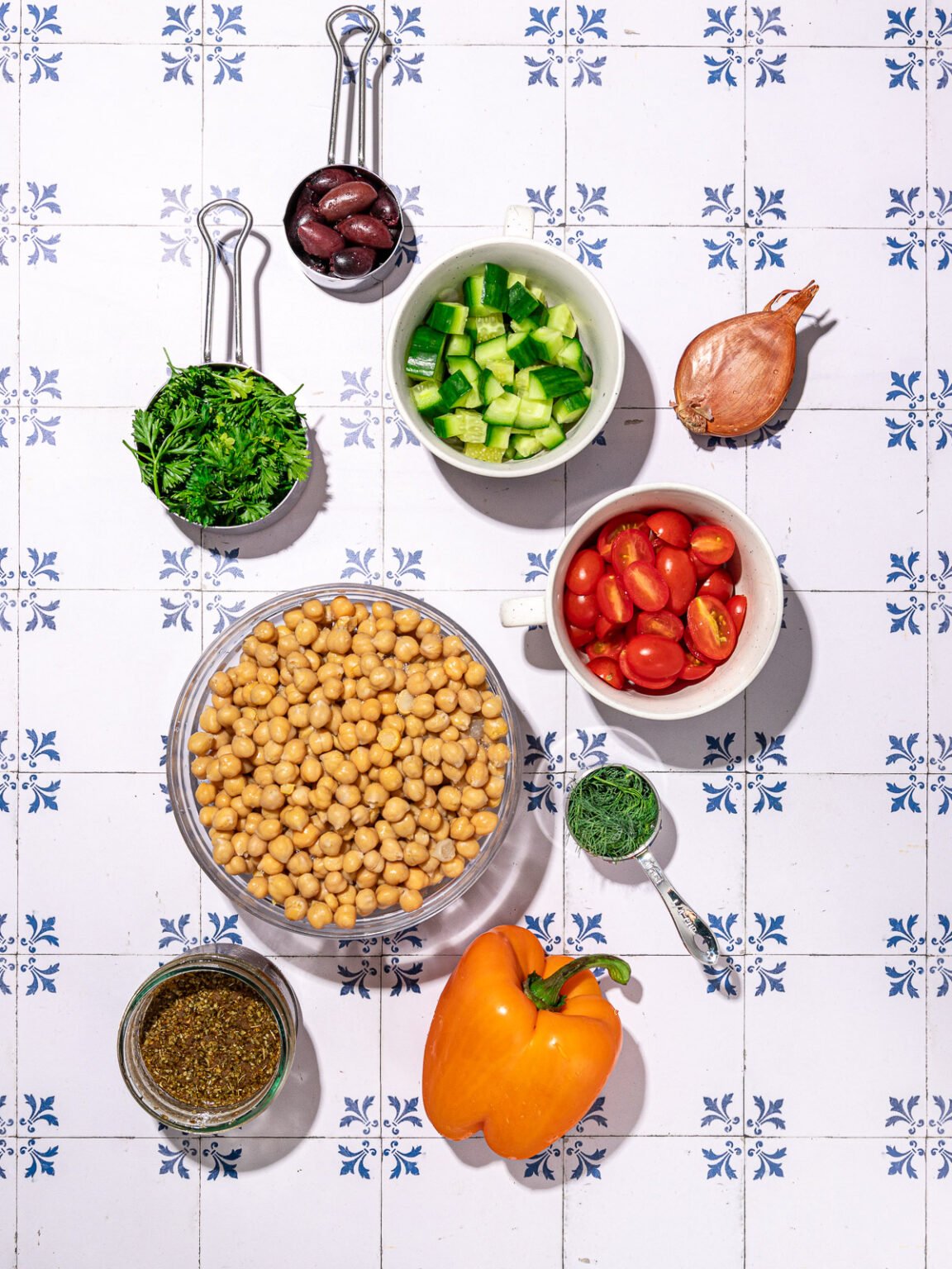 Greek-ish Chickpea Salad with Creamy Balsamic Dressing - Desiree Nielsen