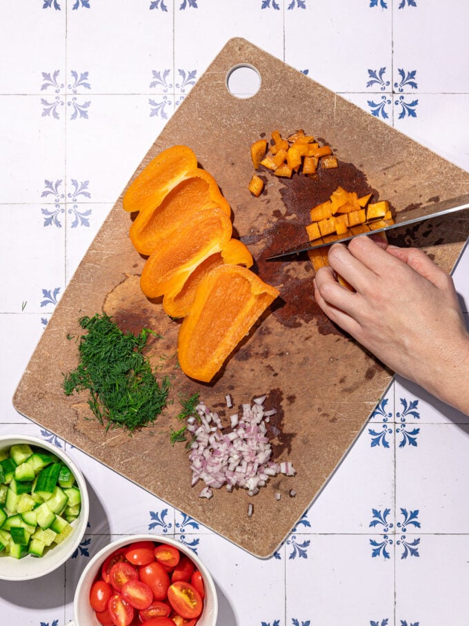 Greek-ish Chickpea Salad with Creamy Balsamic Dressing - Desiree Nielsen