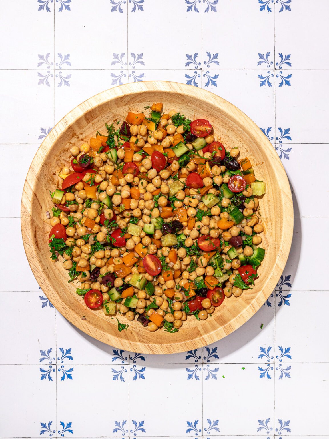 Greek-ish Chickpea Salad with Creamy Balsamic Dressing - Desiree Nielsen