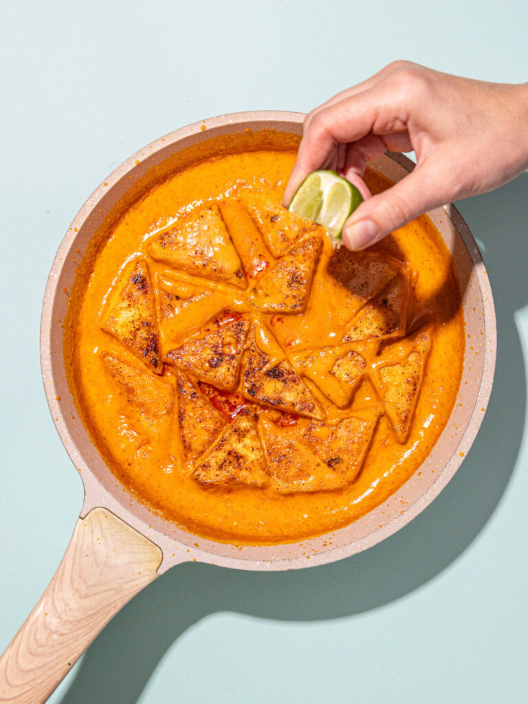 Easy Pan-fried Tofu with Red Curry Sauce - Desiree Nielsen
